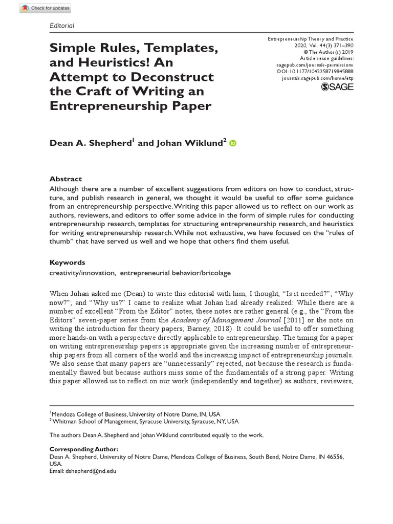 Shepherd Wiklund 2019 ETP Simple Rules, Templates, and Heuristics An ...