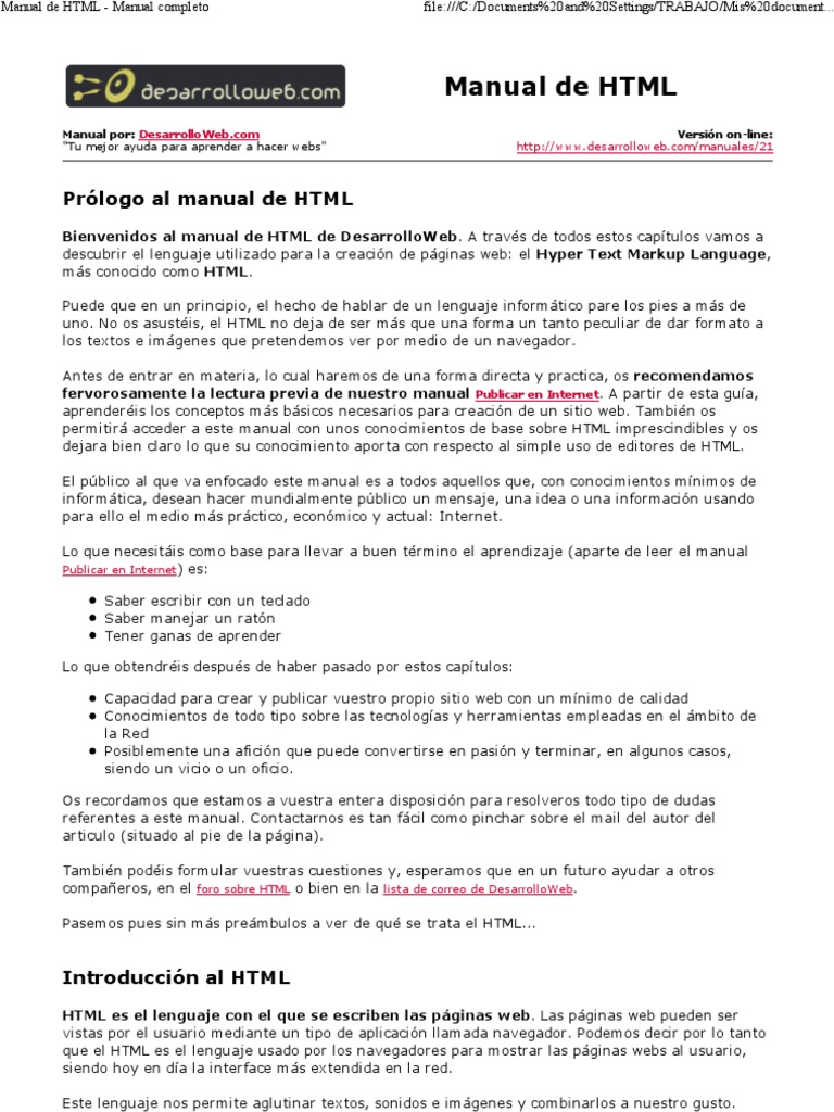 Manual de HTML - Manual Completo | PDF | HTML | Página web