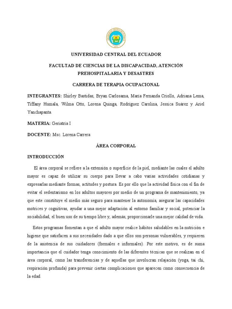 Trabajo Grupal Area Corporal | Descargar gratis PDF | Bienestar | Medicina