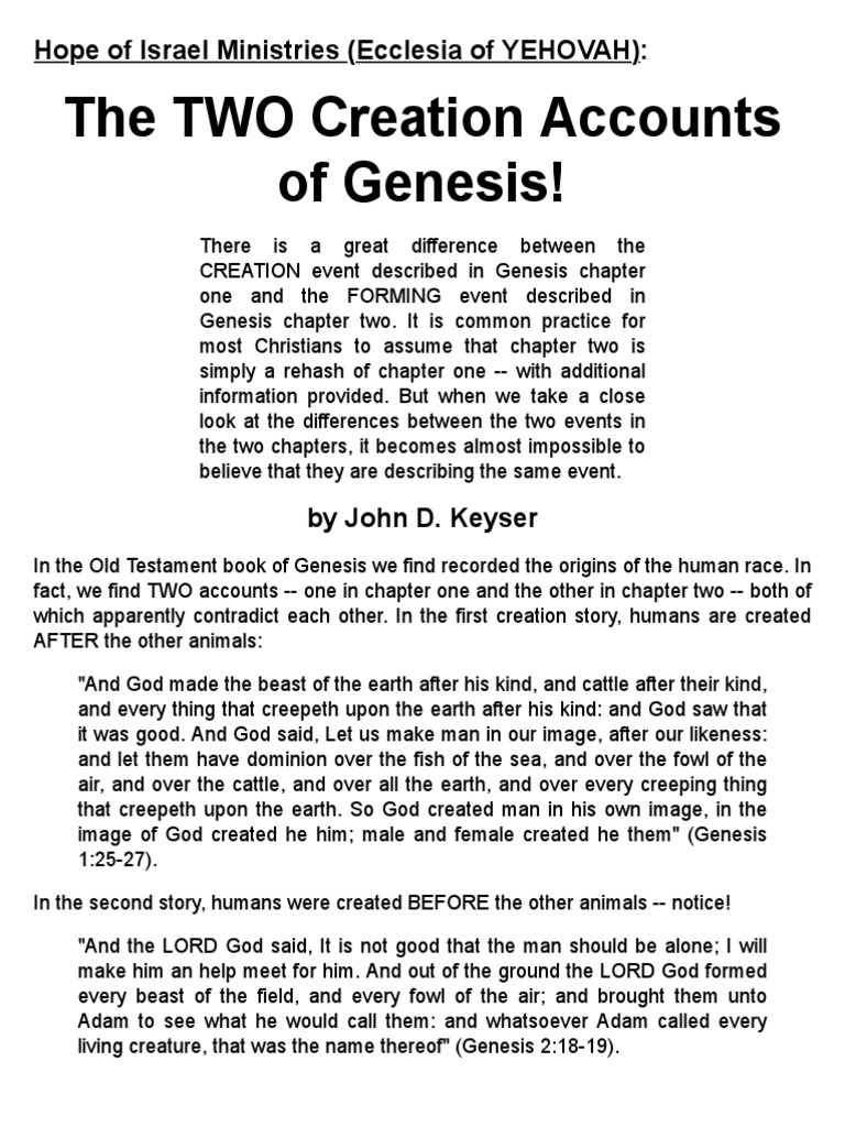 The Two Creation Accounts of Genesis | PDF | Adam | Genesis Creation Narrative