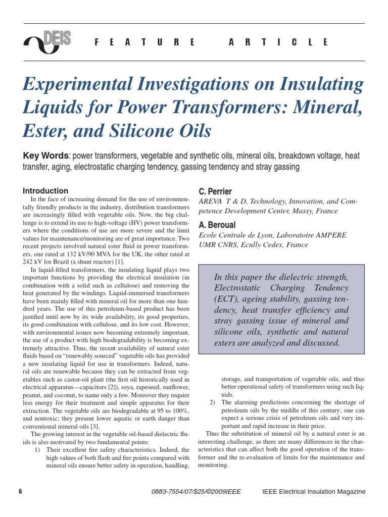 Experimental Investigations On Insulating Liquids For Power ...