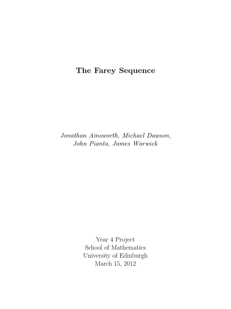 The Farey Sequence: Jonathan Ainsworth, Michael Dawson, John Pianta, James Warwick | PDF ...