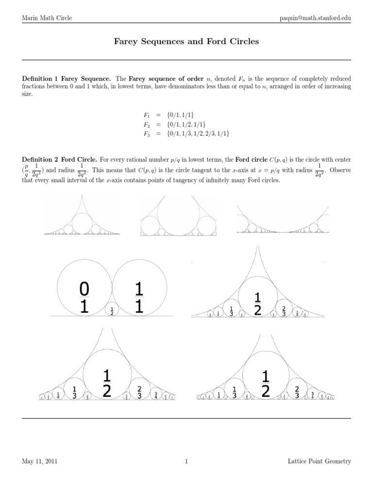Farey Sequences & Ford Circles Guide | PDF | Circle | Tangent