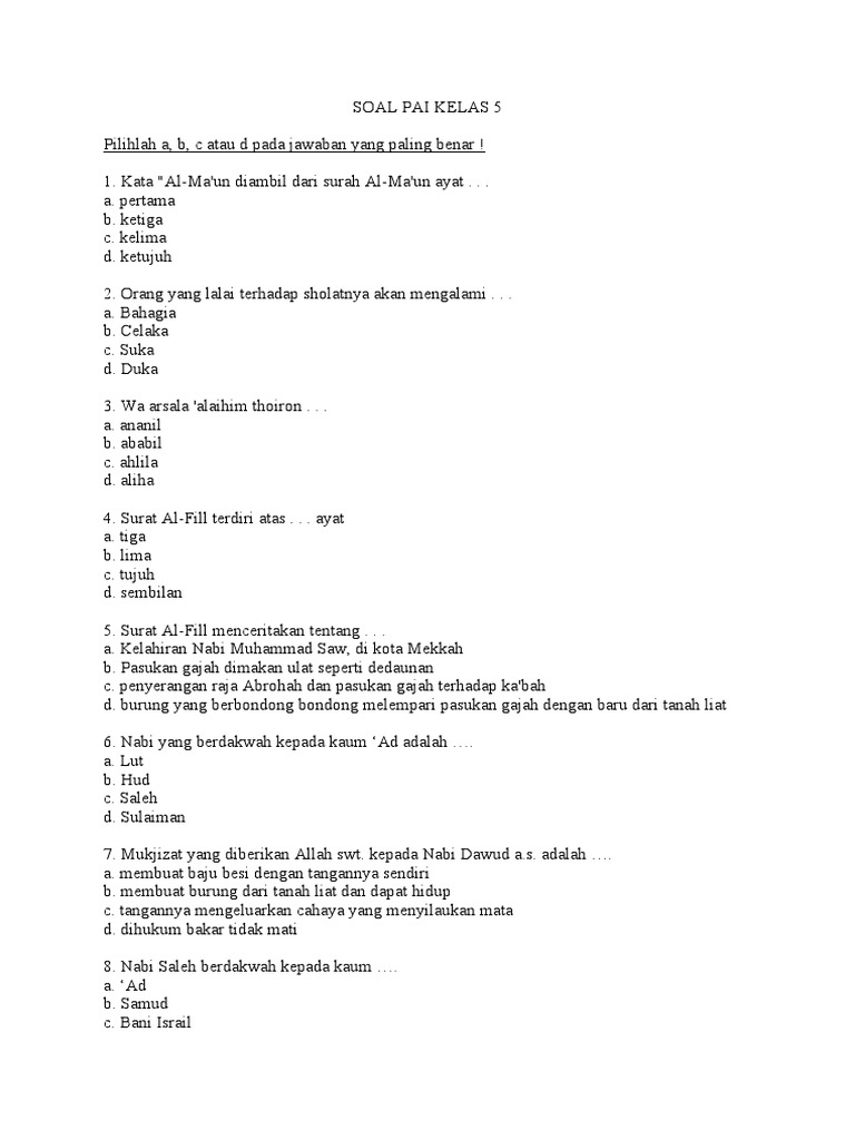 Soal Pai Kelas 5 | PDF