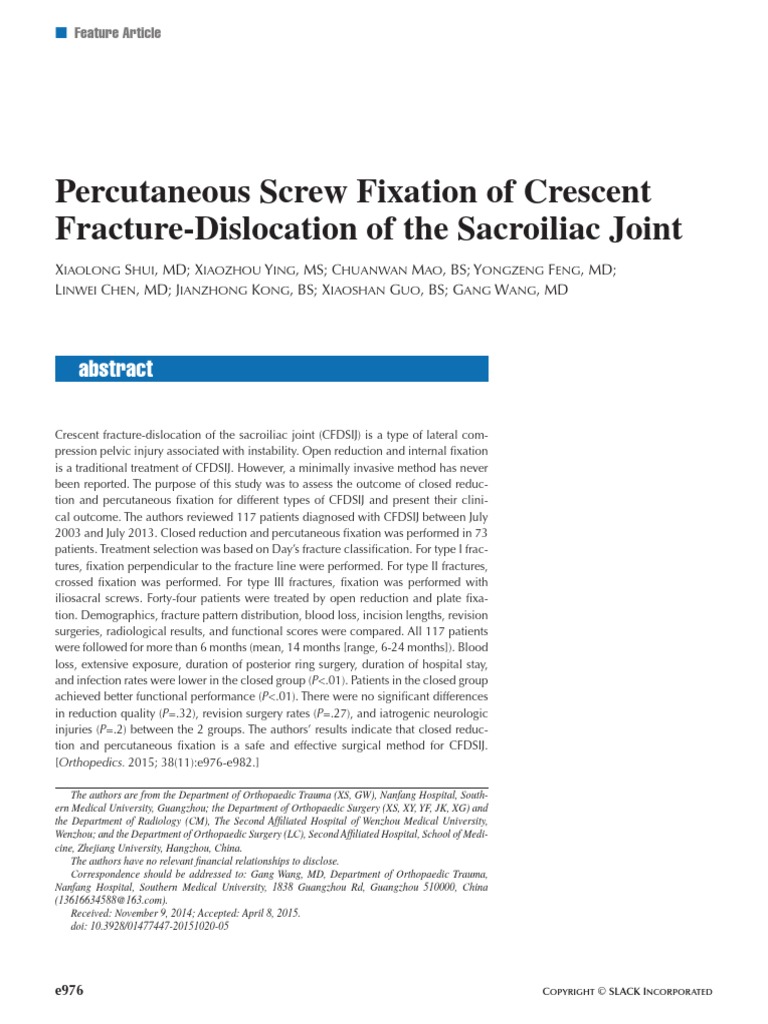 Percutaneous Screw Fixation of Crescent Fracture Dislocation of The ...