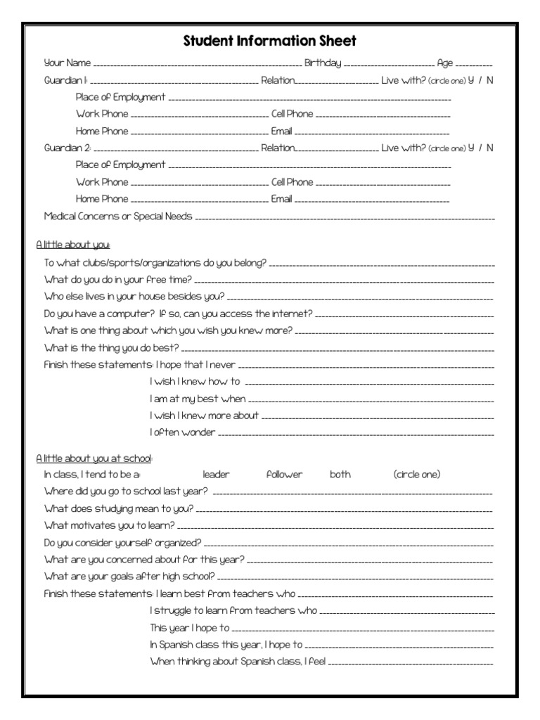 Student Information Sheet: (Circle One) | PDF | Career & Growth
