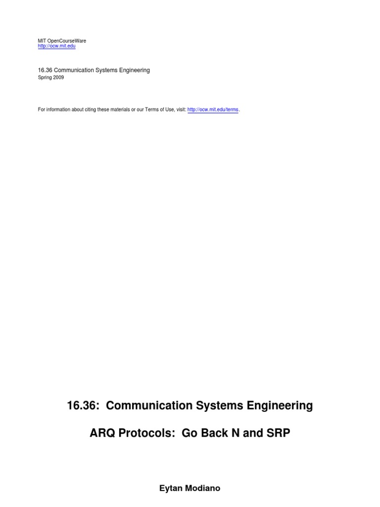 MIT OpenCourseWare Lecture on Go Back N and Selective Repeat ARQ Protocols for Communication ...