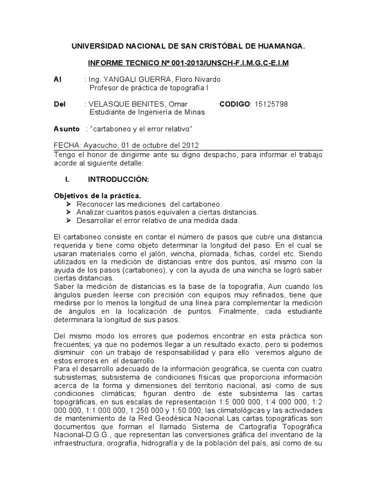 Informe Tecnico #001 | PDF | Medición | Topografía