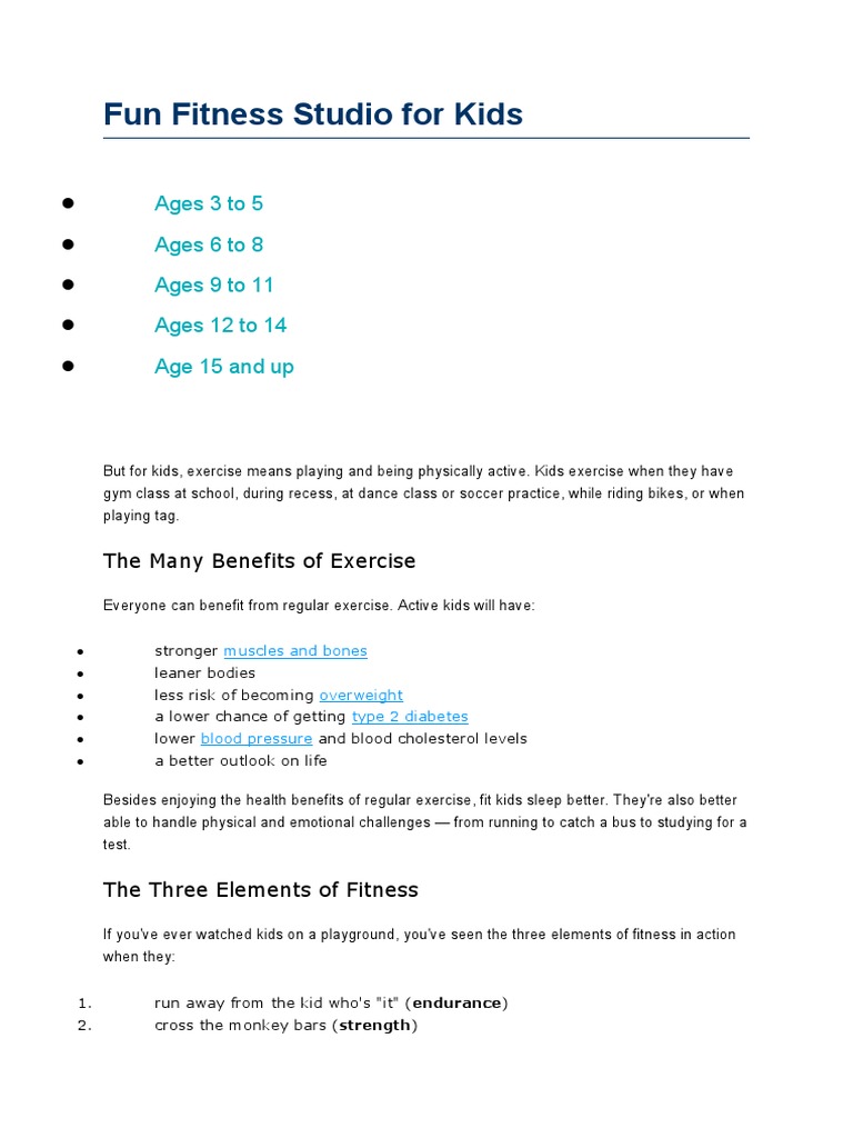Kids and Exercise | PDF | Physical Fitness | Aerobic Exercise