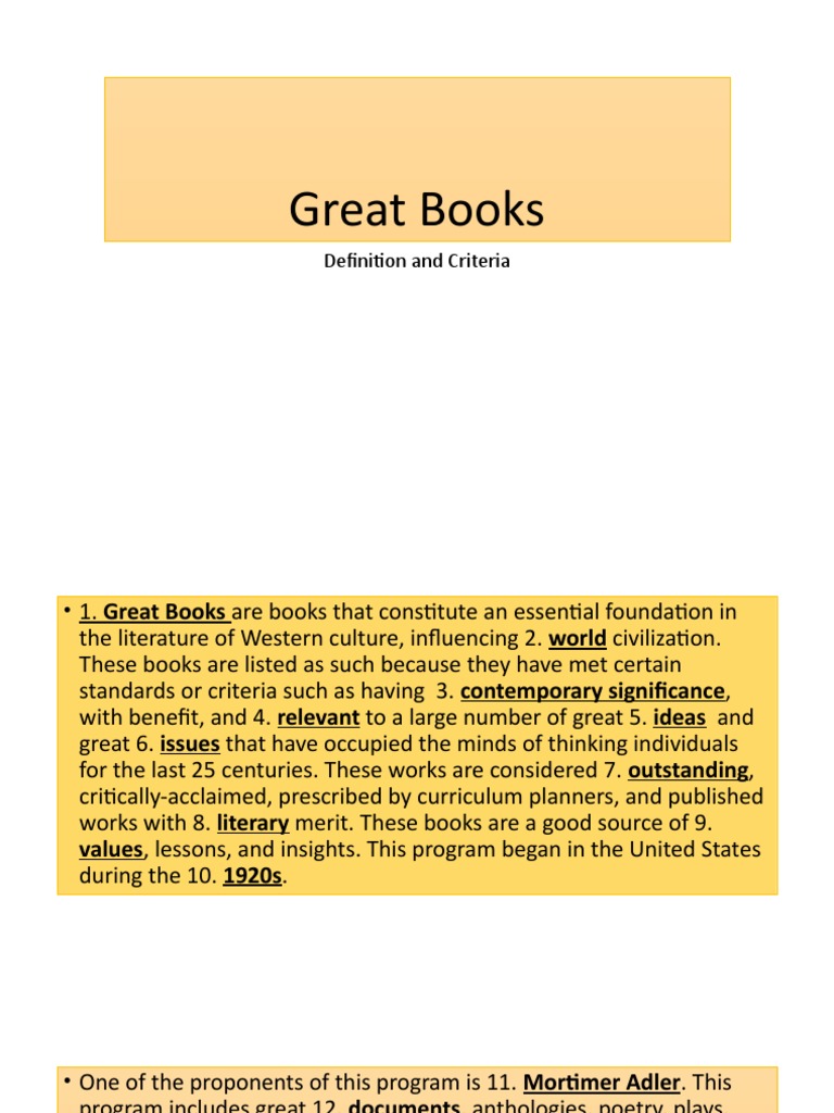 Great Books Definition and Criteria | PDF