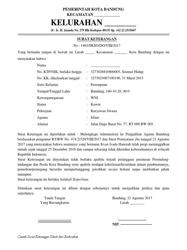 Contoh Surat Keterangan Ghoib PDF | PDF