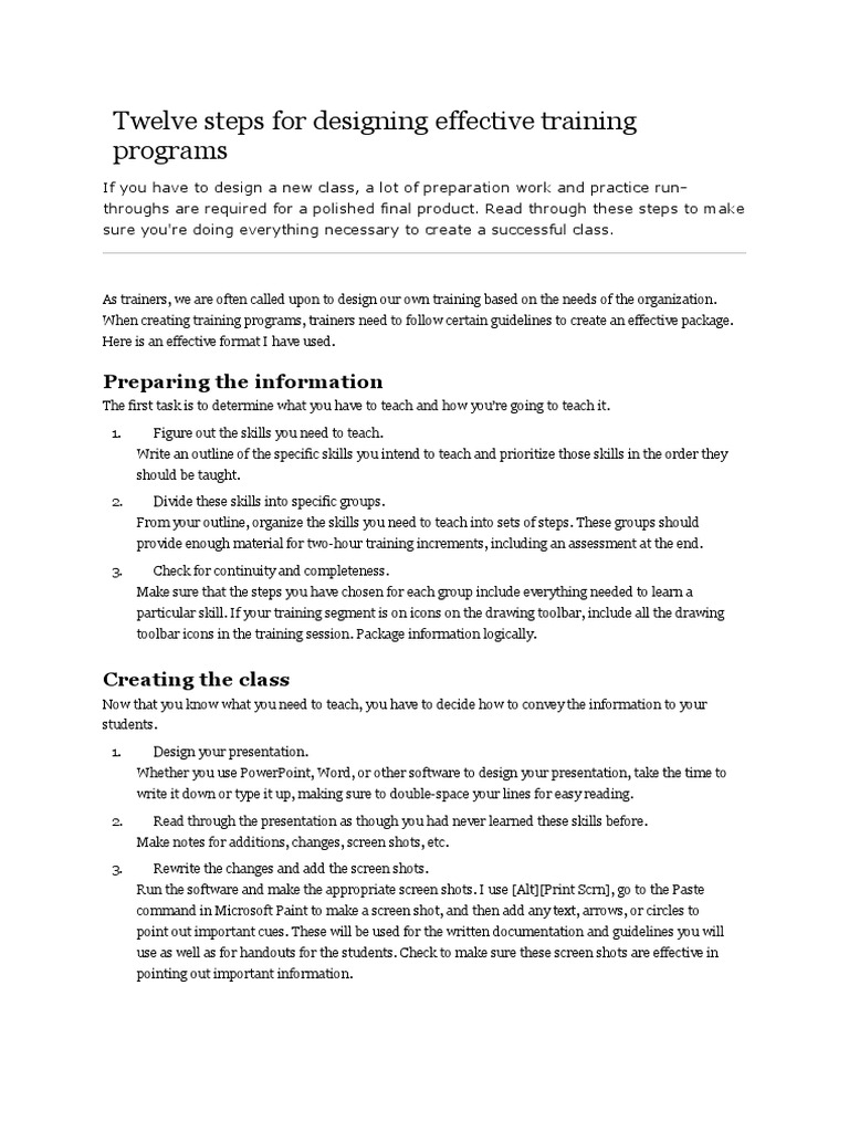 Twelve Steps For Designing Effective Training Programs | PDF ...