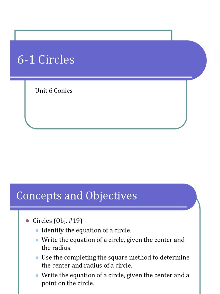 6-1 Circles: Unit 6 Conics | PDF | Circle | Abstract Algebra