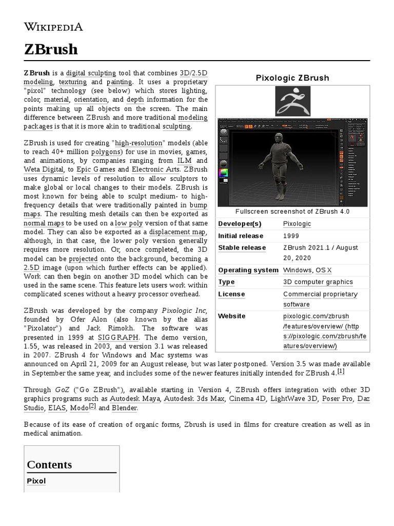 Zbrush: Zbrush Is A Digital Sculpting Tool That Combines 3D/2.5D | PDF ...