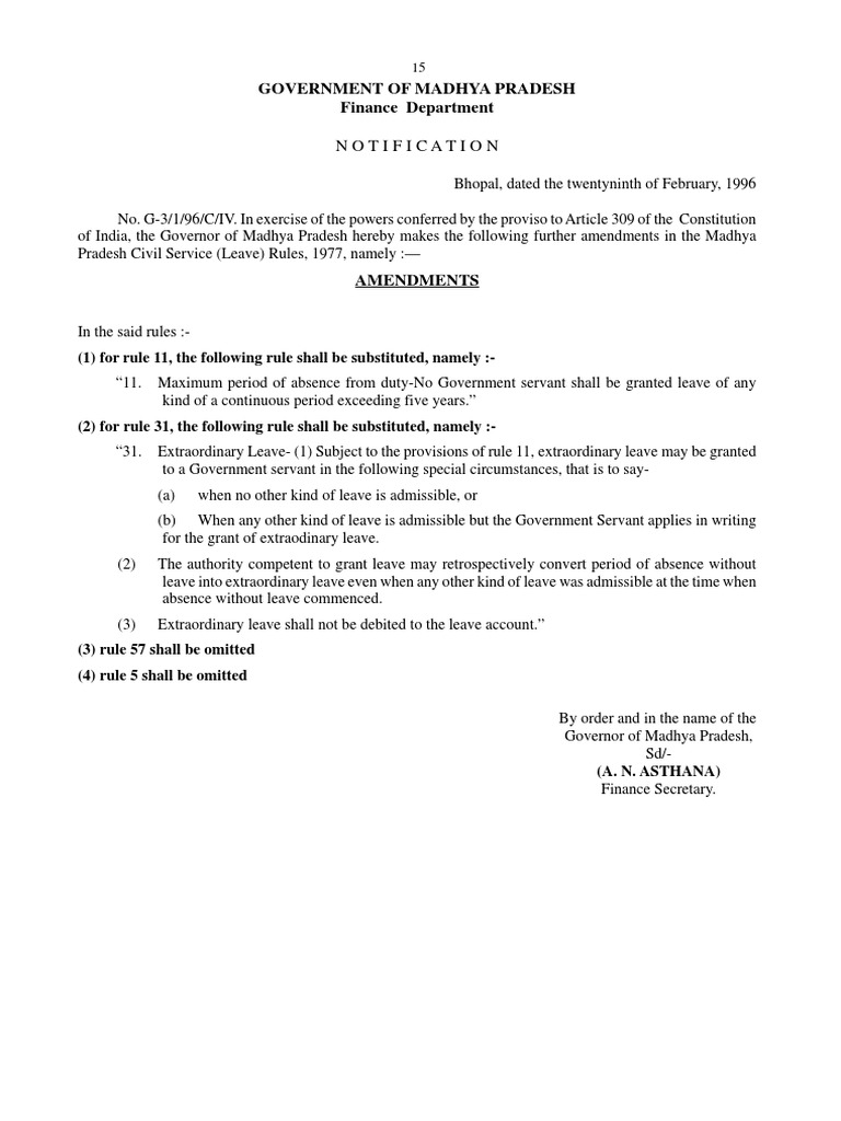 Government of Madhya Pradesh Finance Department: Notification | PDF