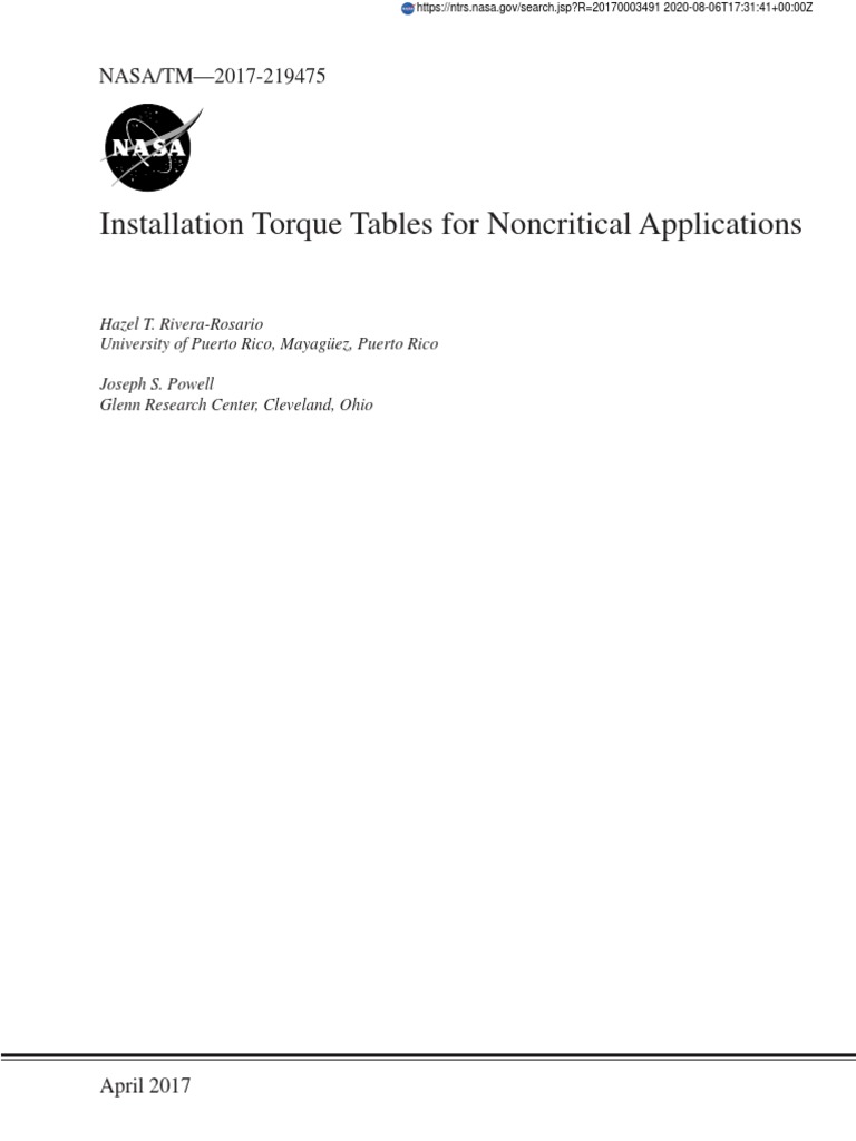 Installation Torques | PDF | Screw | Strength Of Materials
