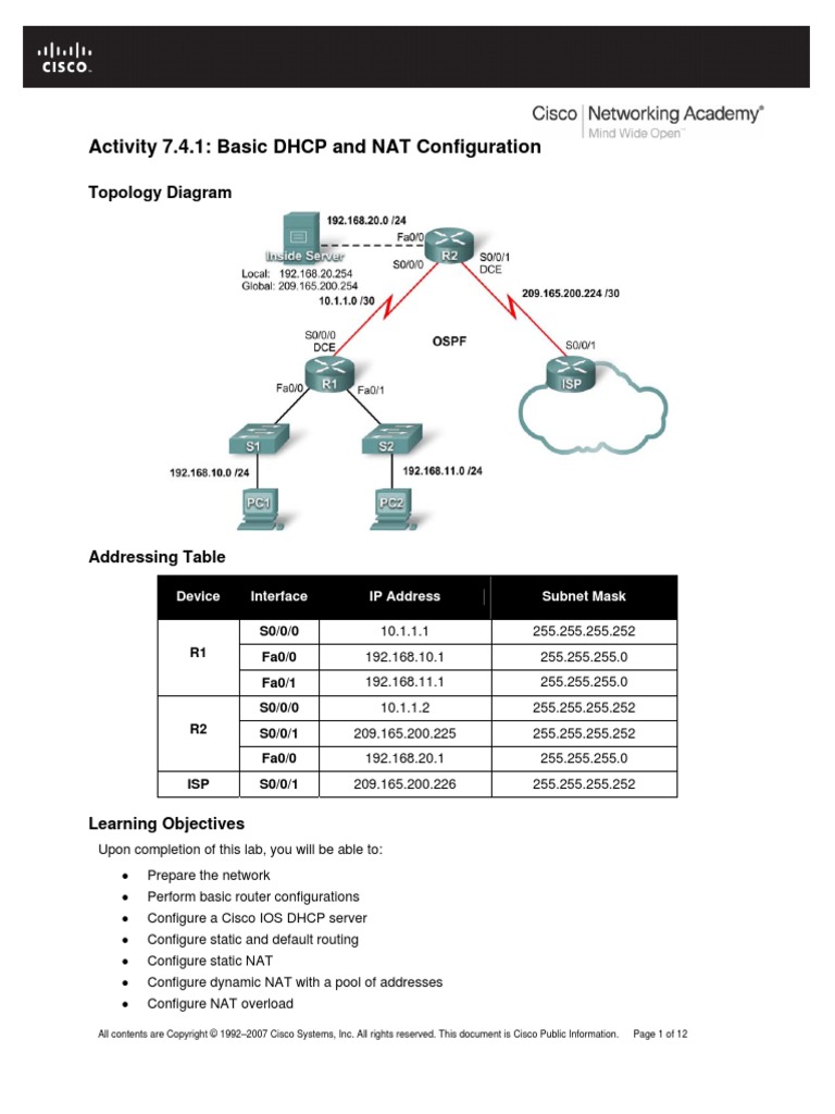 7.4.1 Basic DHCP y NAT Configuration PDF | Download Free PDF | Ip ...