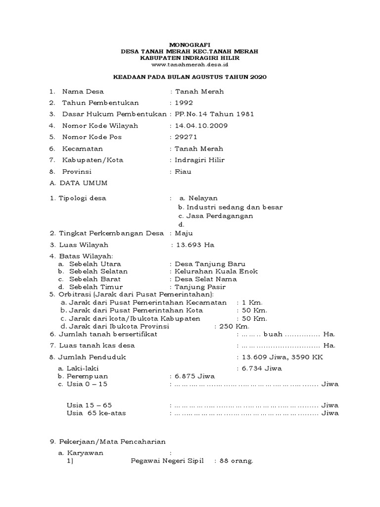 Lampiran Monografi Desa | PDF