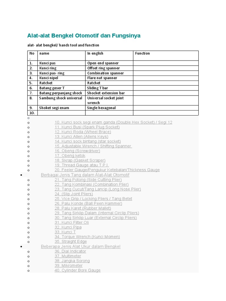 Nama Nama Hands Tool | PDF | Tools | Manufactured Goods