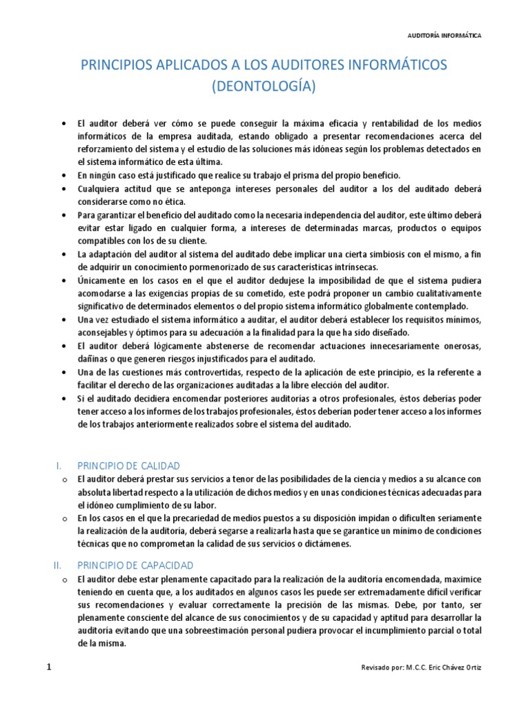 Principios Aplicados A Los Auditores Informáticos | PDF | Contralor ...