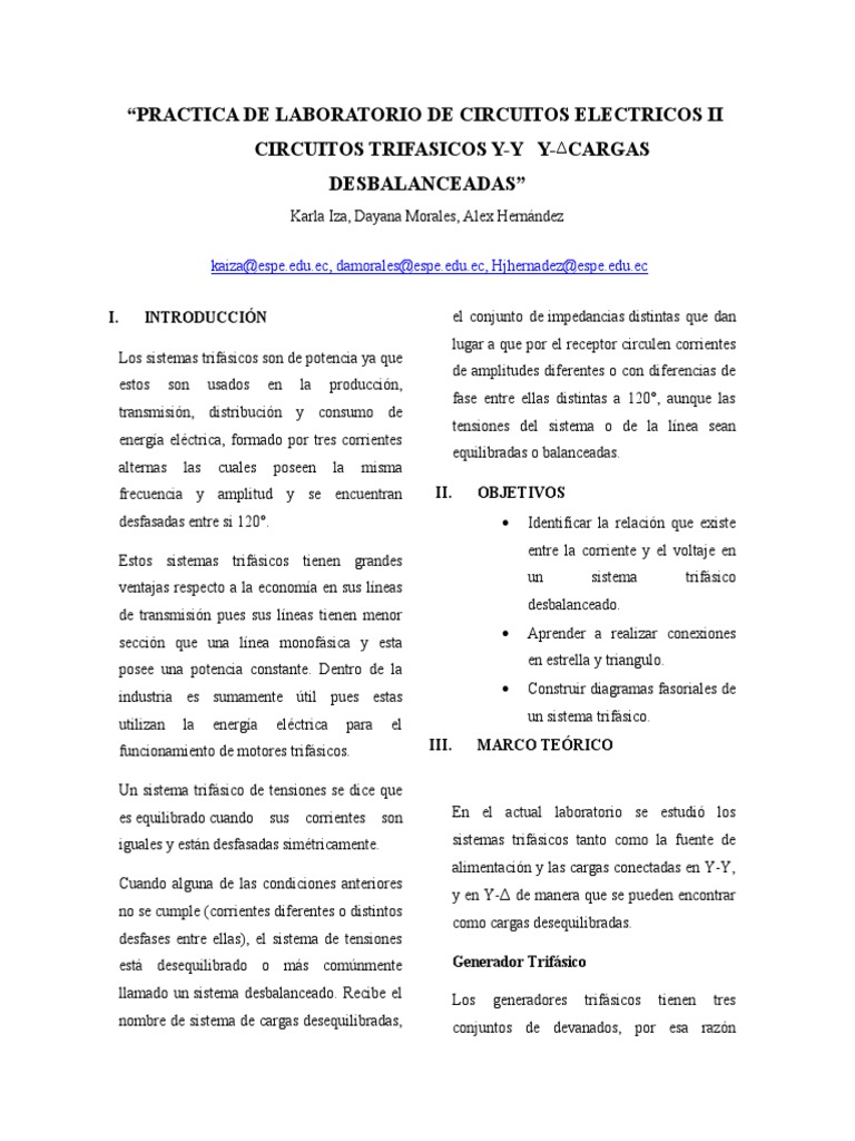 Practica de Laboratorio de Circuitos Electricos Ii Circuitos Trifasicos y | PDF | Corriente ...