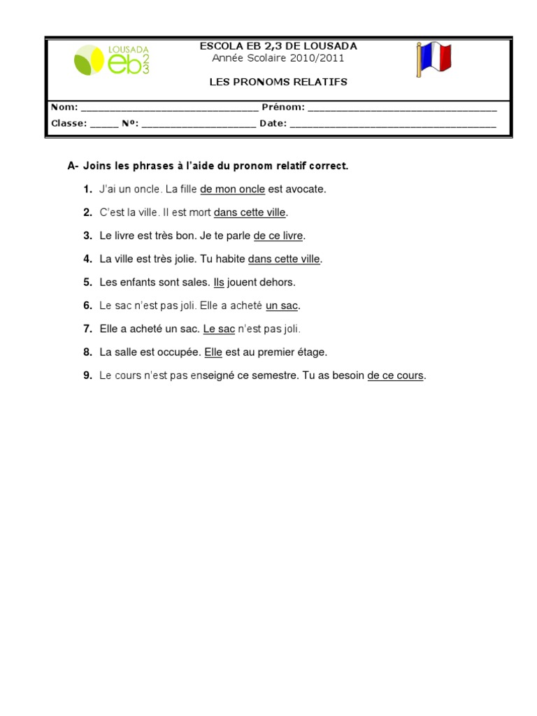 Exercices sur les pronoms relatifs | PDF | Arts du langage et discipline