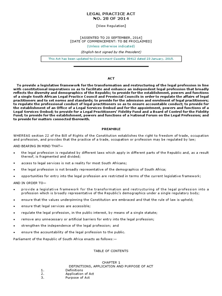 Legal+practice+act+no +28+of+2014 | PDF | Advocate | Lawyer