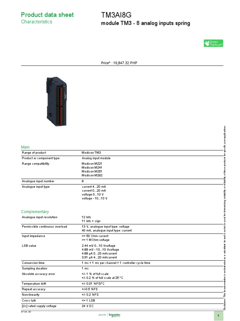 Modicon TM3 - TM3AI8G | PDF | Power Supply | Hertz