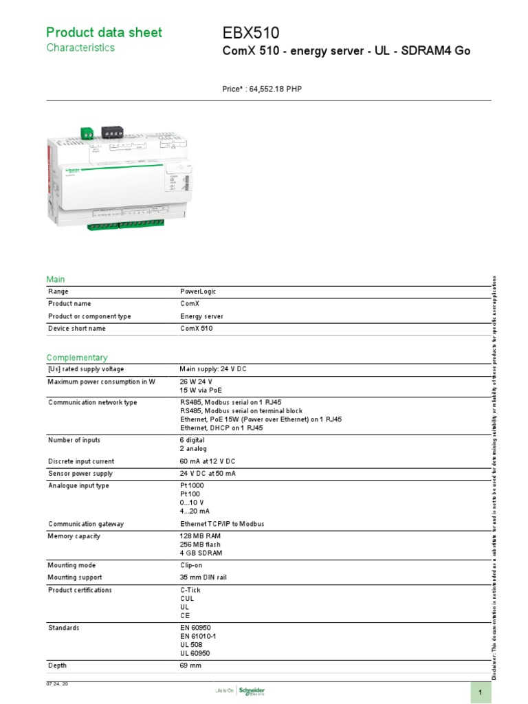 Product Data Sheet: Comx 510 - Energy Server - Ul - Sdram4 Go | PDF ...