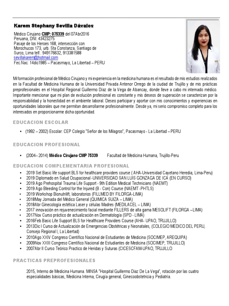 CV - KAREM Sevilla | PDF | Medicina | Cuidado de la salud