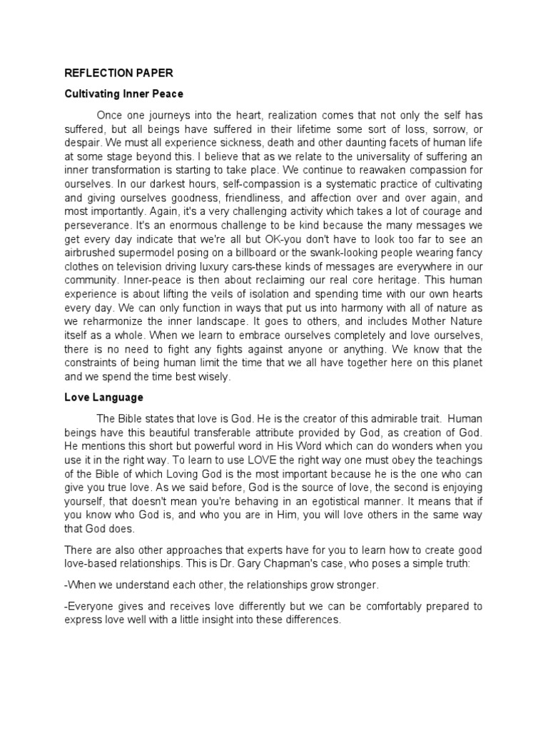 Reflection Paper Cultivating Inner Peace | PDF | Forgiveness | Love
