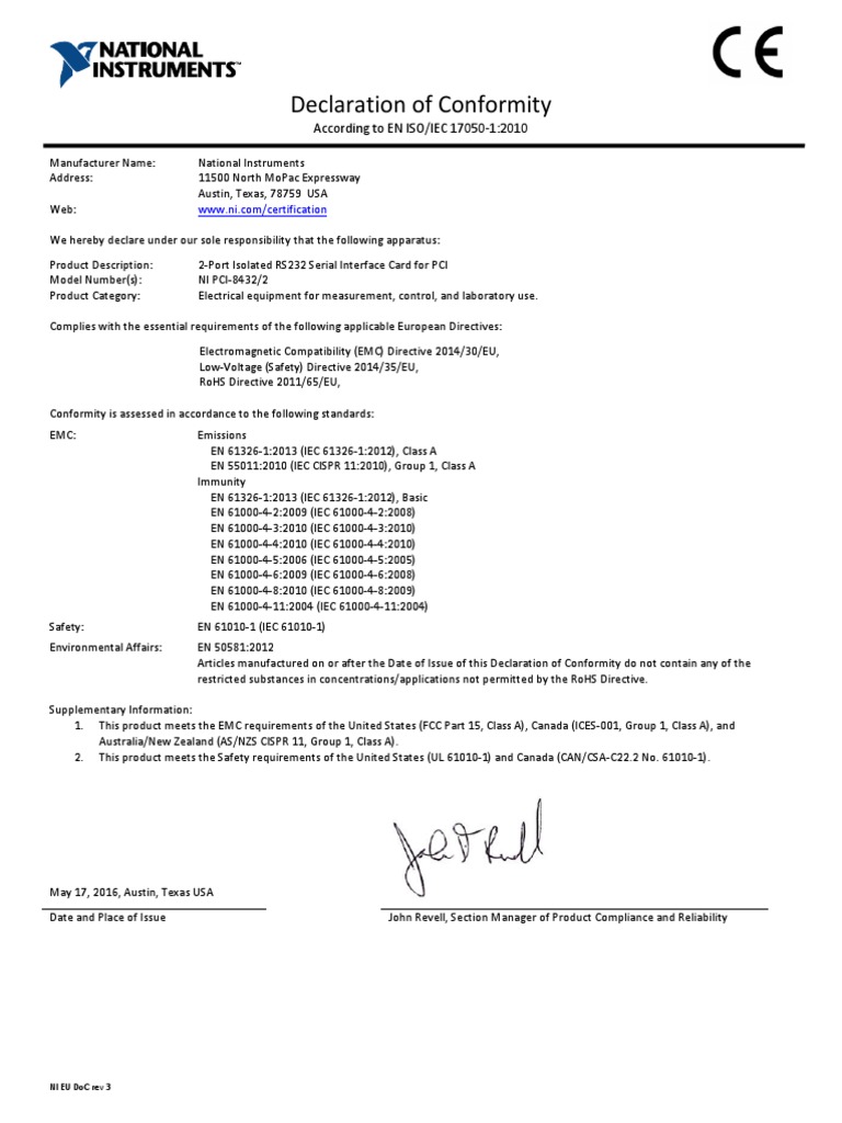 Declaration of Conformity: According To EN ISO/IEC 17050-1:2010 | PDF | International ...