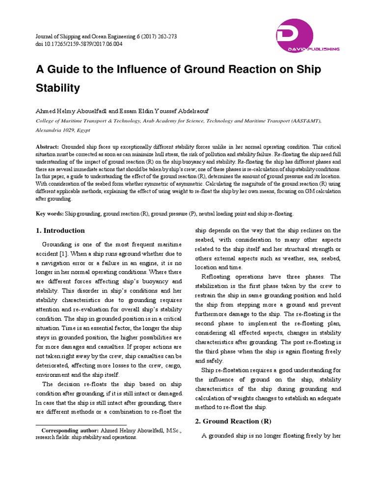 Ground Reaction Impact on Ship Stability | PDF | Buoyancy | Ships
