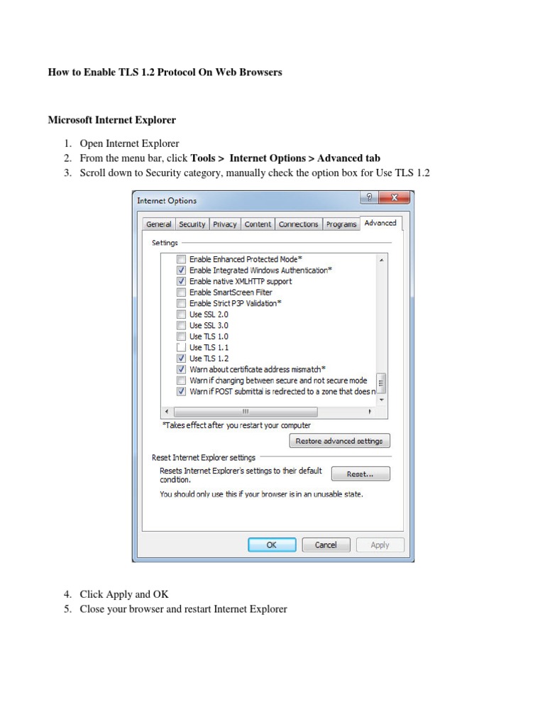 How To Enable TLS 1.2 Protocol On Web Browsers | PDF