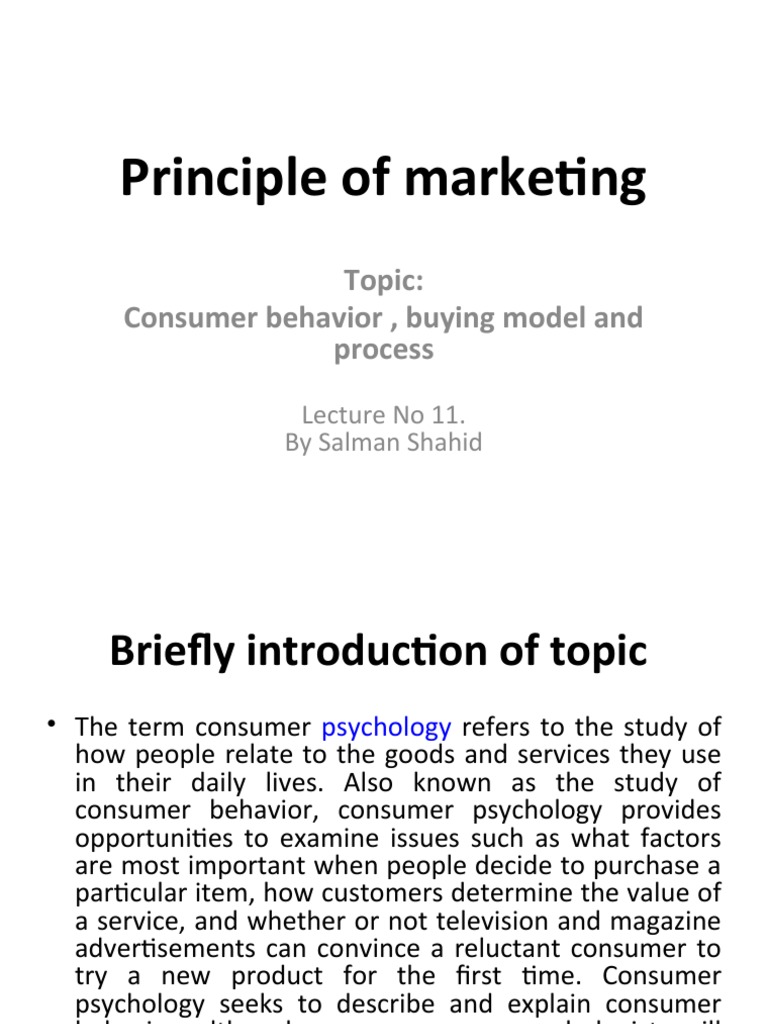 Principle of Marketing: Topic: Consumer Behavior, Buying Model and ...