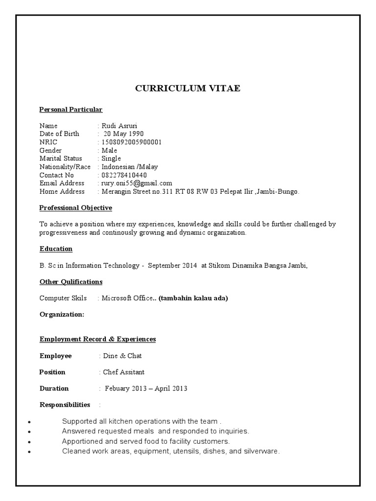 Curriculum Vitae: Personal Particular | PDF