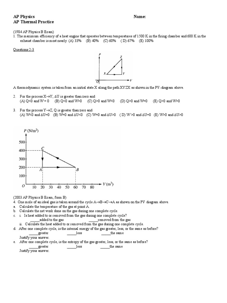 AP Physics Thermal Practice Exam Questions | PDF | Gases | Heat