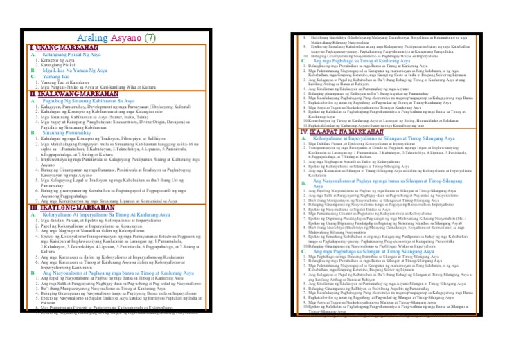 Grade 7 - Araling Asyano | PDF