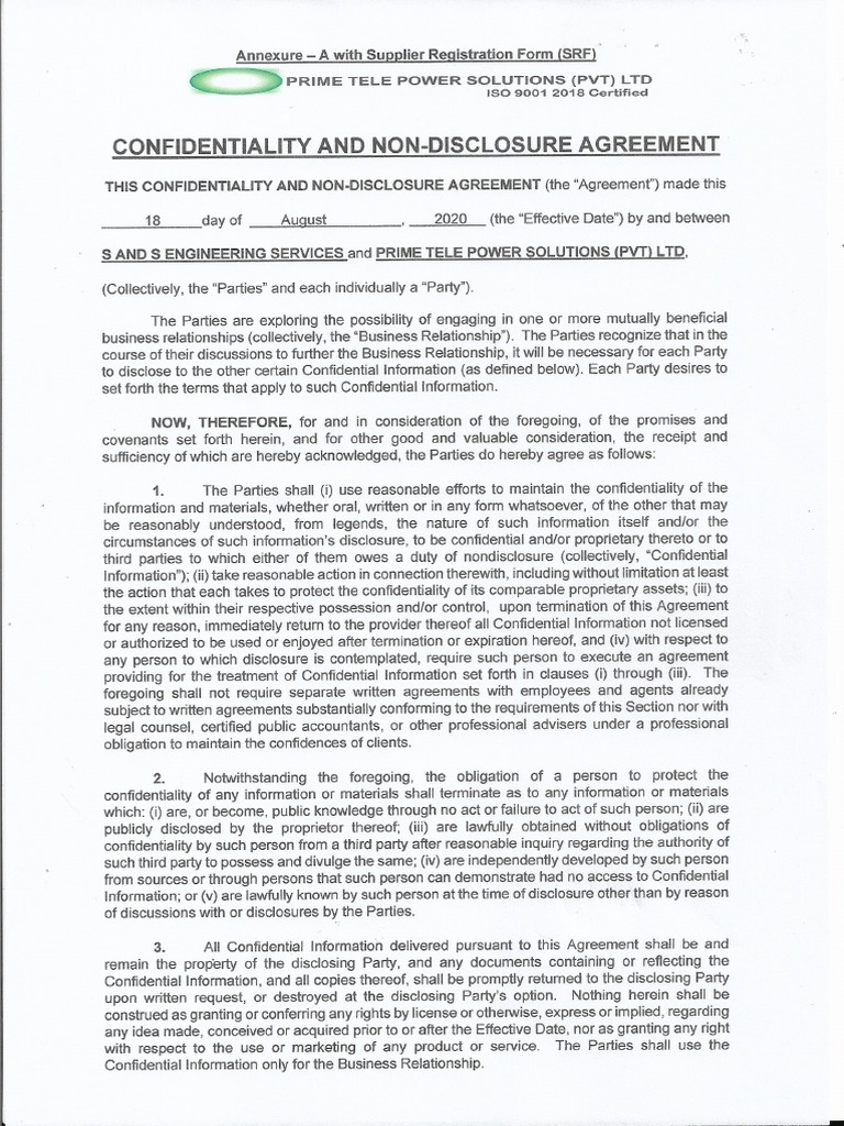 Annexure Supplier Registration Form (SRF) | PDF