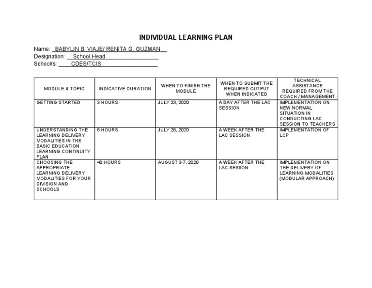 Individual Learning Plan | PDF