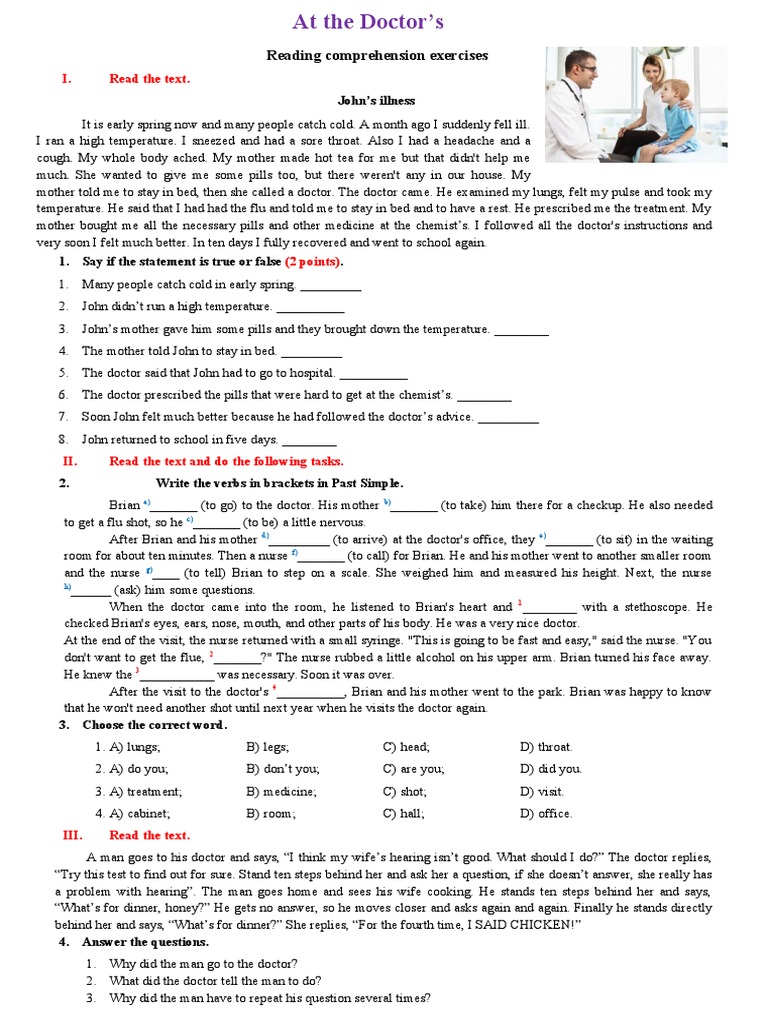 Reading Comprehension Exercises: John's Illness | PDF