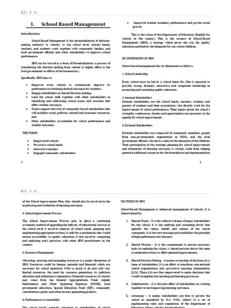 School Based Management | PDF | Education Reform | Governance