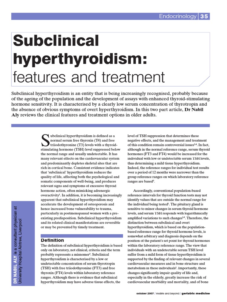 Subclinical Hyperthyroidism: Features & Treatment | PDF | Thyroid ...