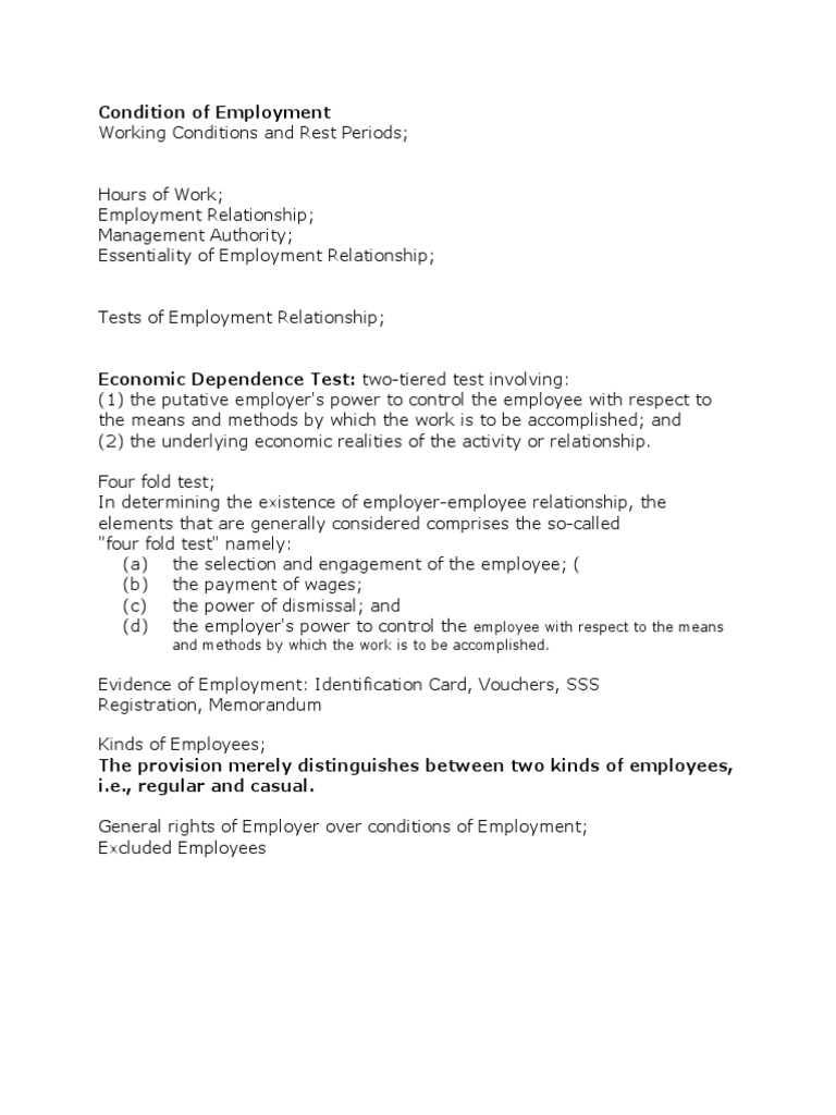 Condition of Employment: Employee With Respect To The Means and Methods ...