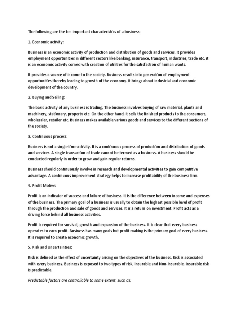 Key Business Characteristics | PDF | Economics | Risk