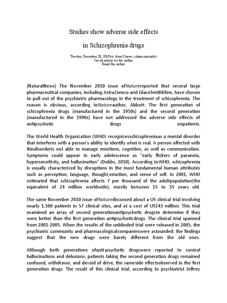 Studies Show Adverse Side Effects | PDF | Schizophrenia | Antipsychotic