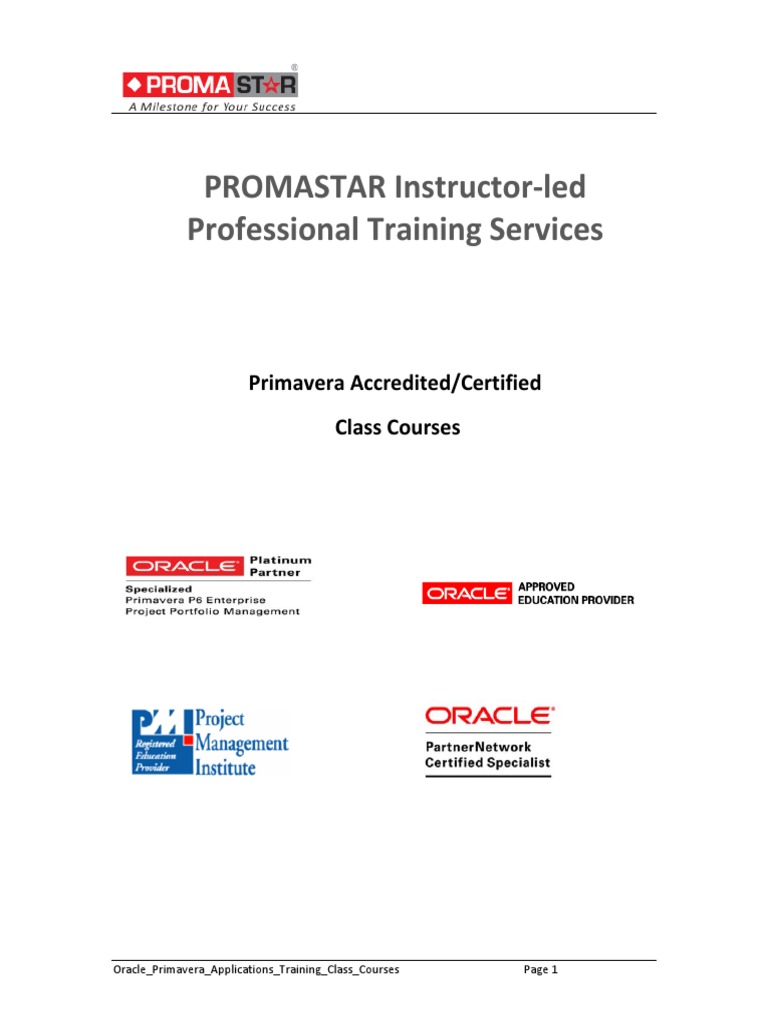 PROMASTAR Instructor Led Professional Training Services: Primavera ...