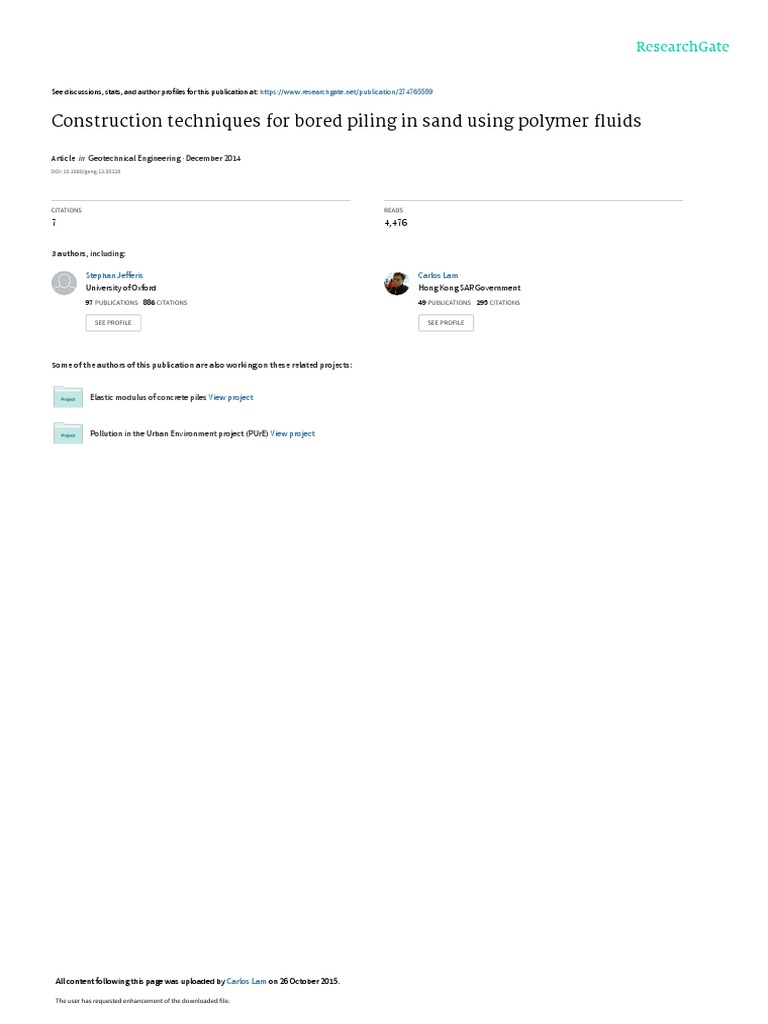 Construction Techniques For Bored Piling in Sand Using Polymer Fluids ...