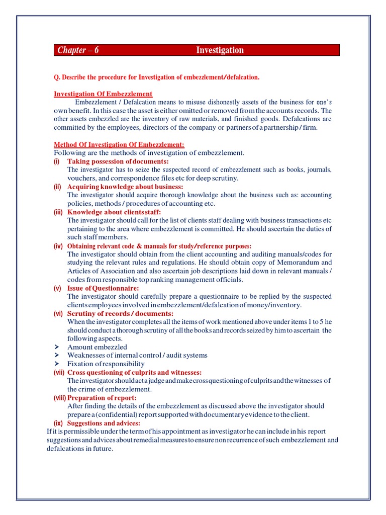 Procedures for Investigating Embezzlement: A Step-by-Step Guide | PDF ...