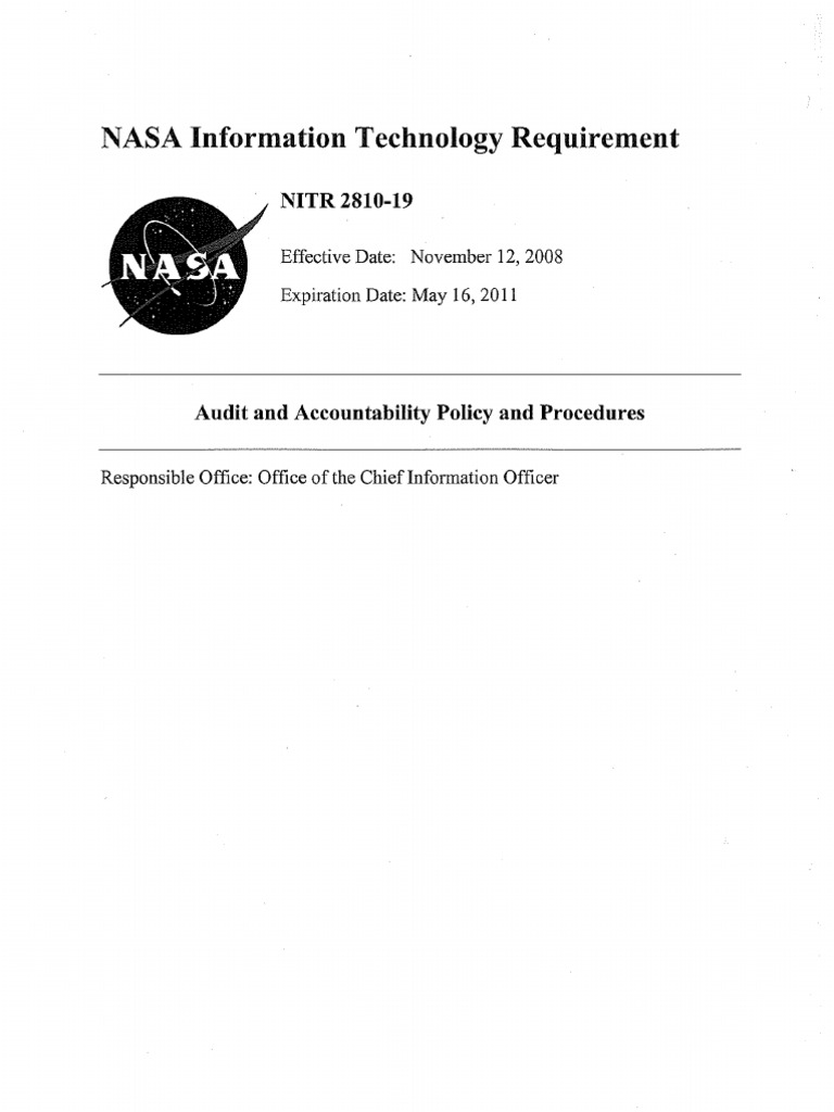 NASA Information Technology Requirement: NITR 2810-19 | PDF | National ...